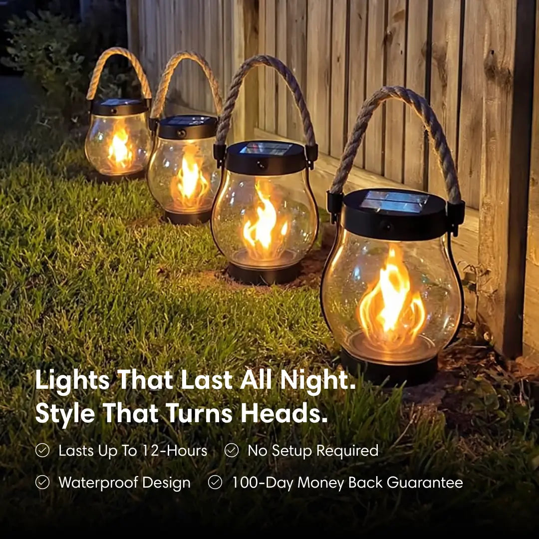 Kaliqo™ Waterproof Solar Lantern with Real‑Flame Outdoor Glow Effect ...